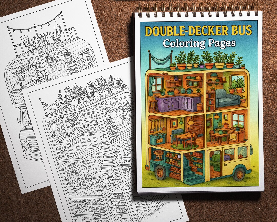 Double-decker Bus Coloring Book: 25 Cozy Interior Designs (PDF Download ...