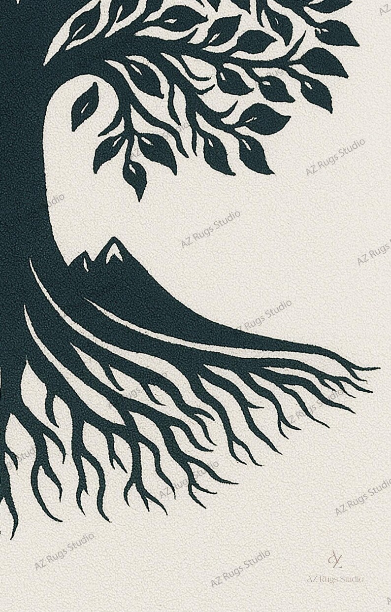 Tree of Life Design With Roots & Mountains Hand-tufted Wool Rug ...