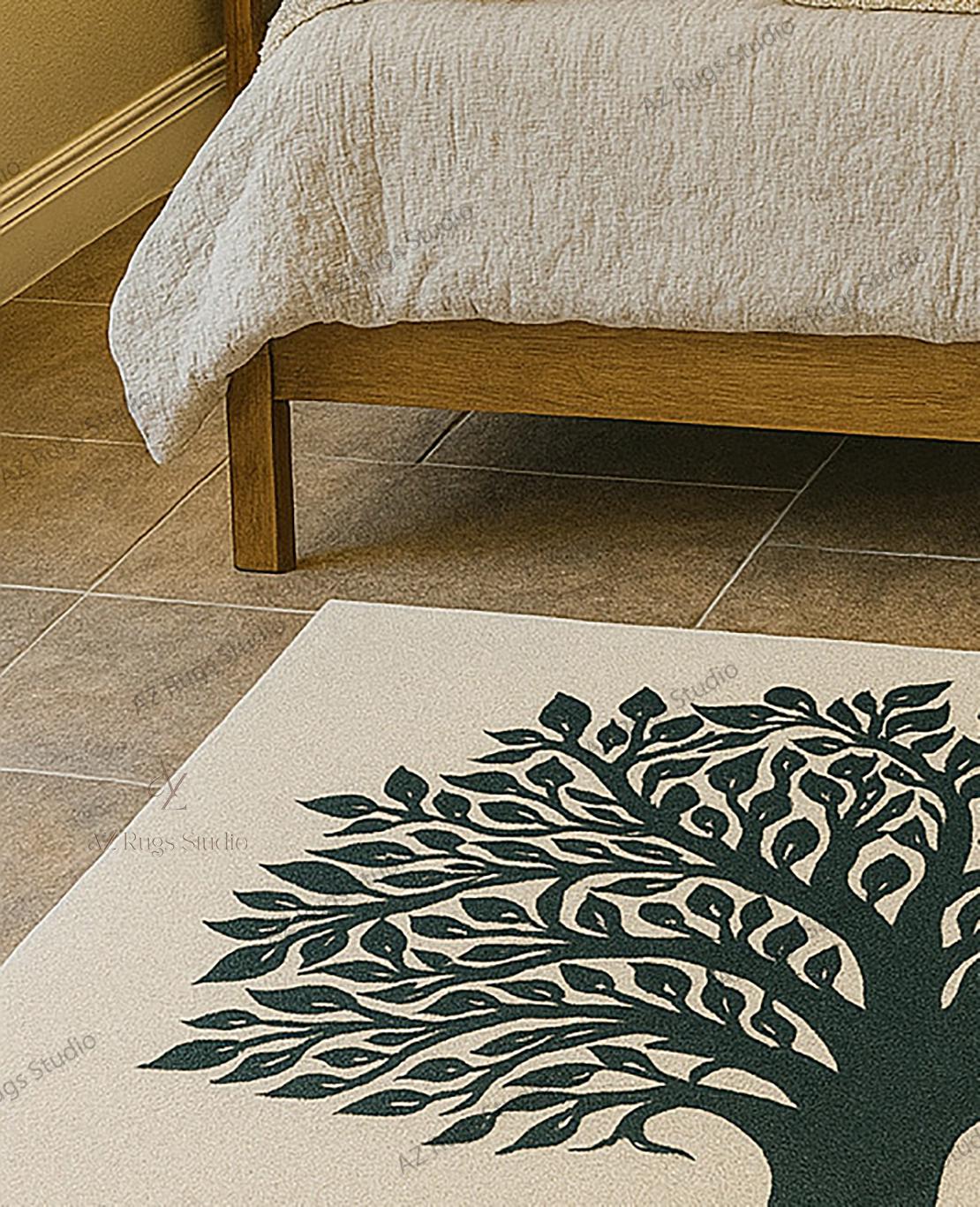 Tree of Life Design With Roots & Mountains Hand-tufted Wool Rug ...