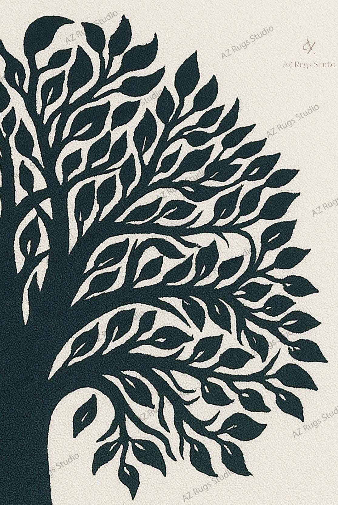 Tree of Life Design With Roots & Mountains Hand-tufted Wool Rug ...