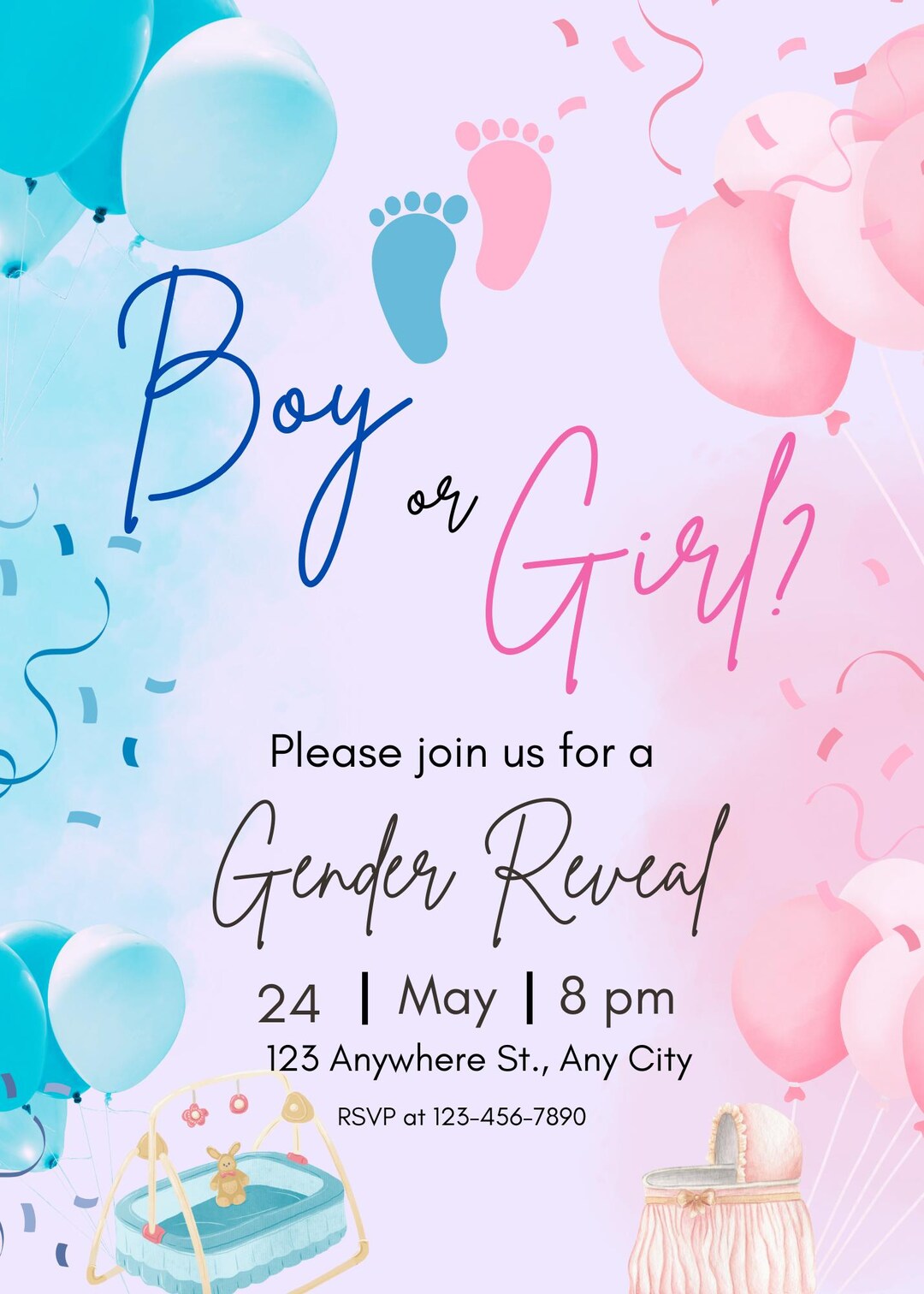 Pink and Blue Cute Gender Reveal Invitation - Etsy