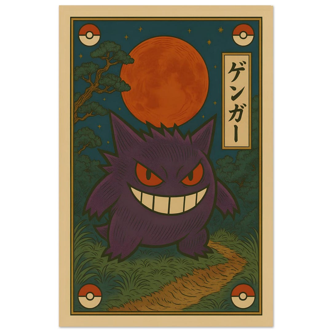 Gengar Ukiyo-e Japanese Print • Pokémon Woodblock Poster • Vintage ...