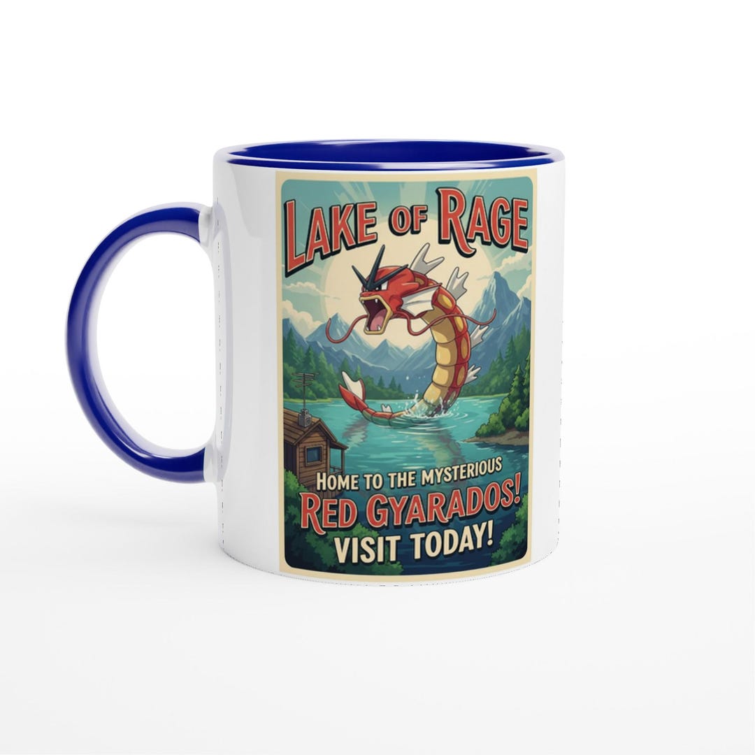 Pokemon Coffee Mug • Retro Lake of Rage Red Gyarados Travel Poster - Etsy