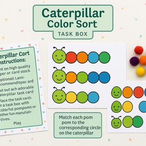 Caterpillar Color Sorting Task Box | Fine Motor Preschool Activity ...