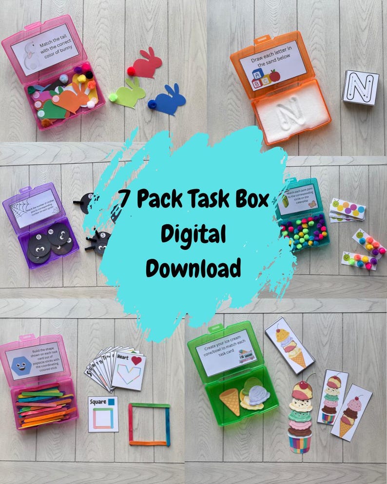 7 Task Boxes Digital Download | Homeschool Helps | Busy Bins | Color ...