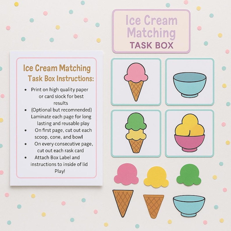 Ice Cream Matching Game | Preschool Learning Task Box - Etsy