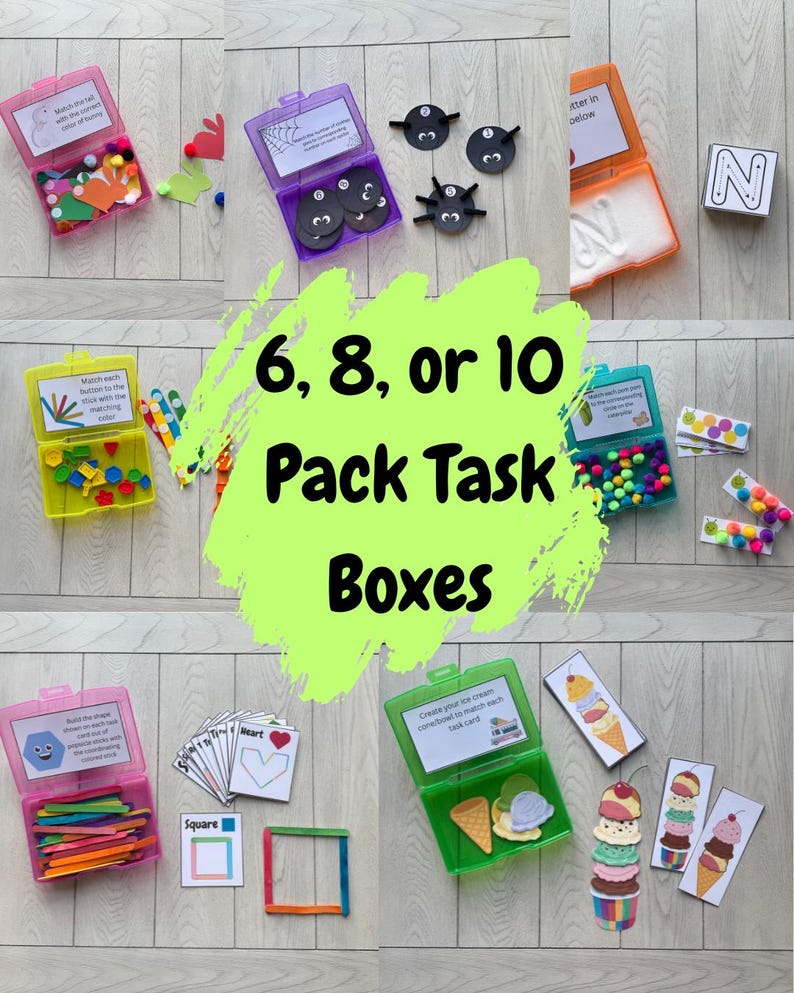 6, 8, 10 Pack Finished Task Boxes | Fine Motor Activities | Montessori ...