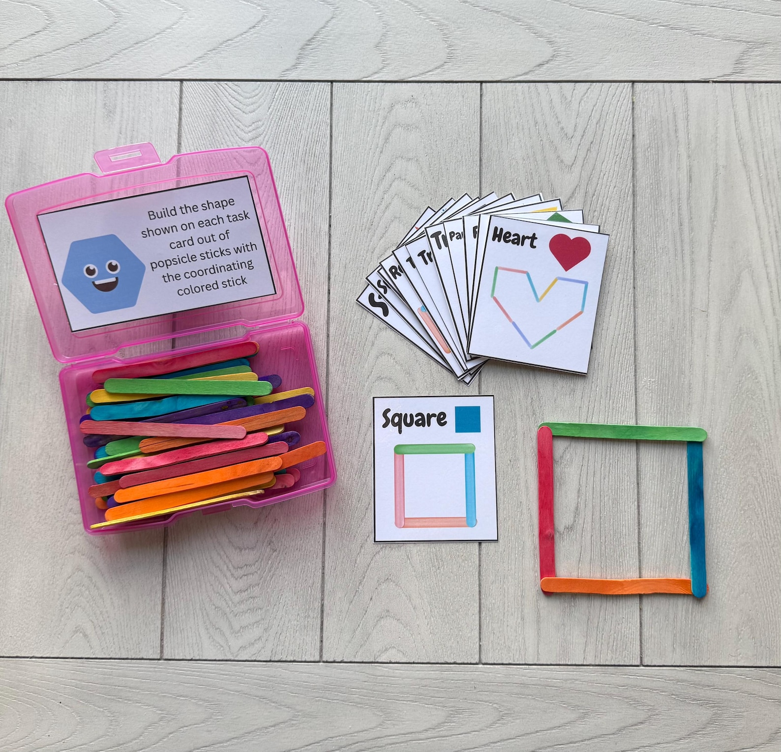 Popsicle Stick Shapes Task Cards: Fine Motor STEM Activity (digital ...