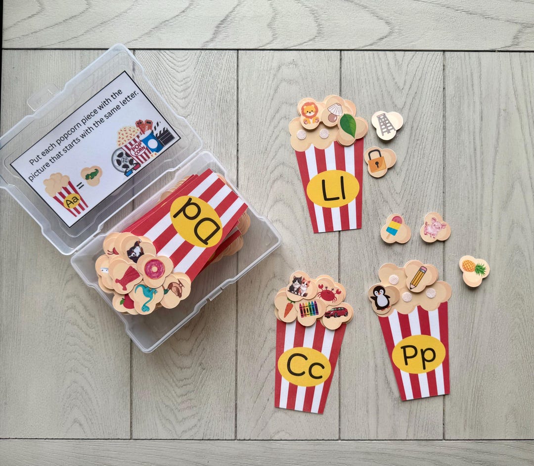 Popcorn Letter Match: Preschool Alphabet Task Box - Early Learning - Etsy
