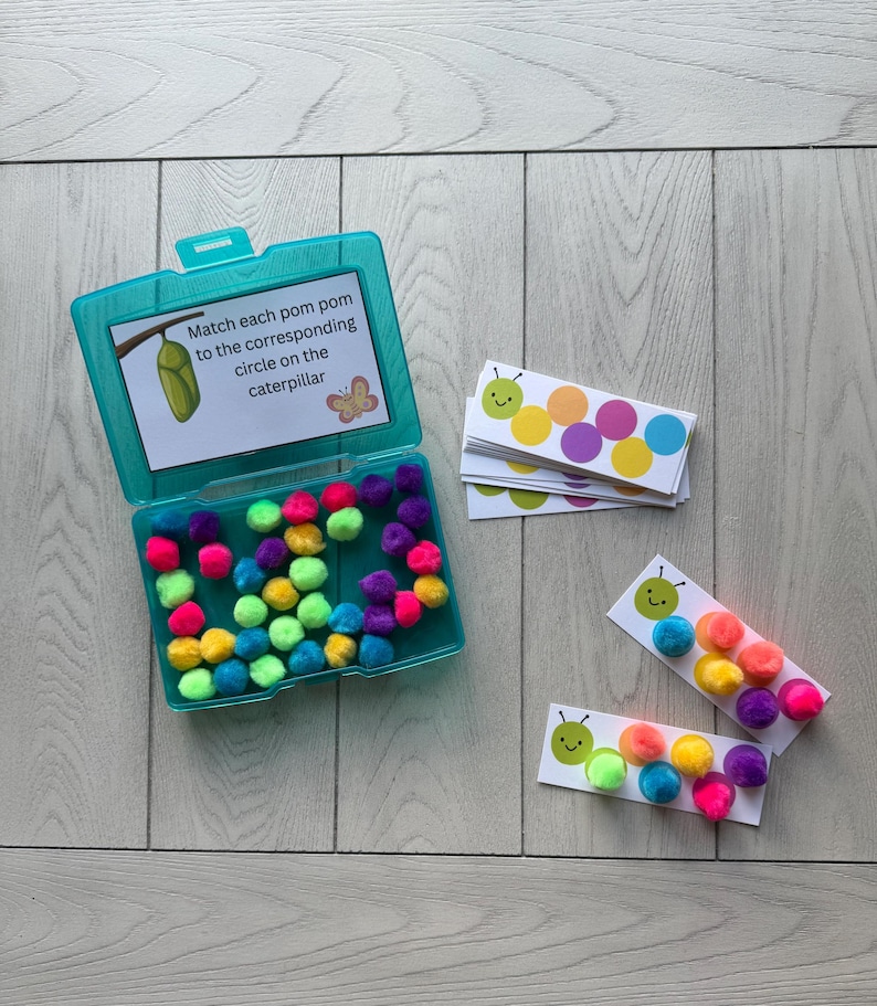 Caterpillar Color Sorting Task Box | Pom Pom Match Game (digital ...
