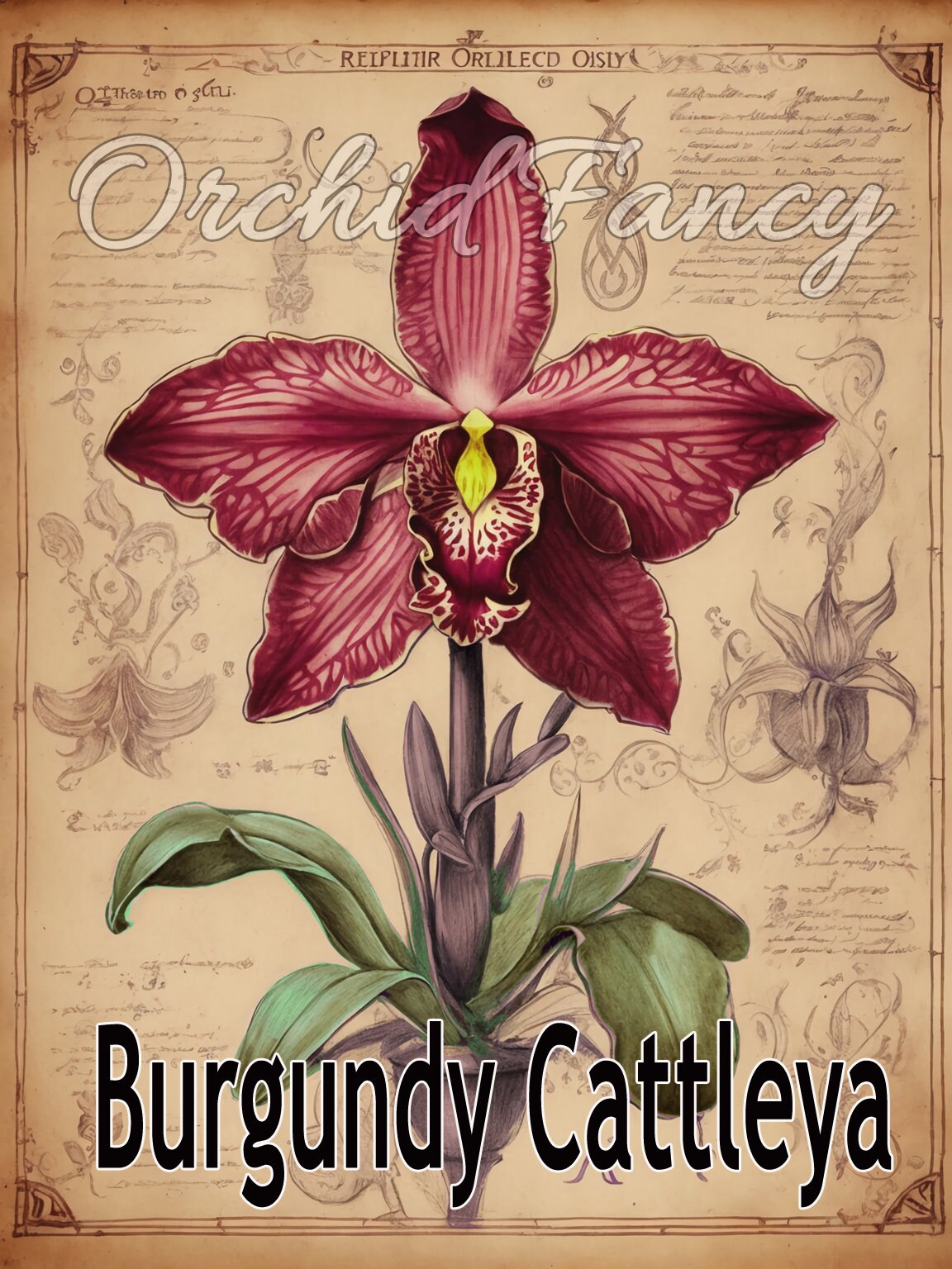 Cattleya Botanical Sketch Enhanced Matte Paper Poster 8 Options, 4 ...