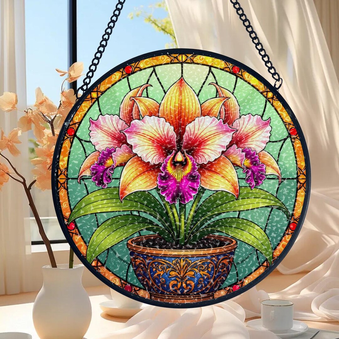 Floriferous Cattleya Stained Glass Suncatcher | 3 Sizes | Fast Free ...