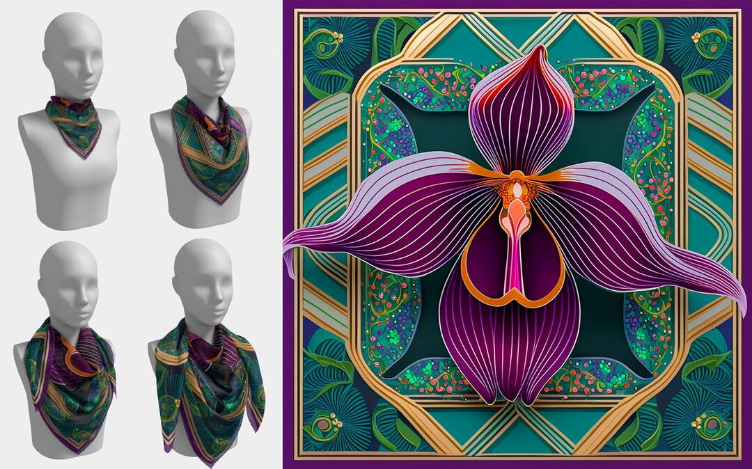 One-of-a-kind Orchid Silk Scarf Square Orchid Scarf in 100% Silk or ...