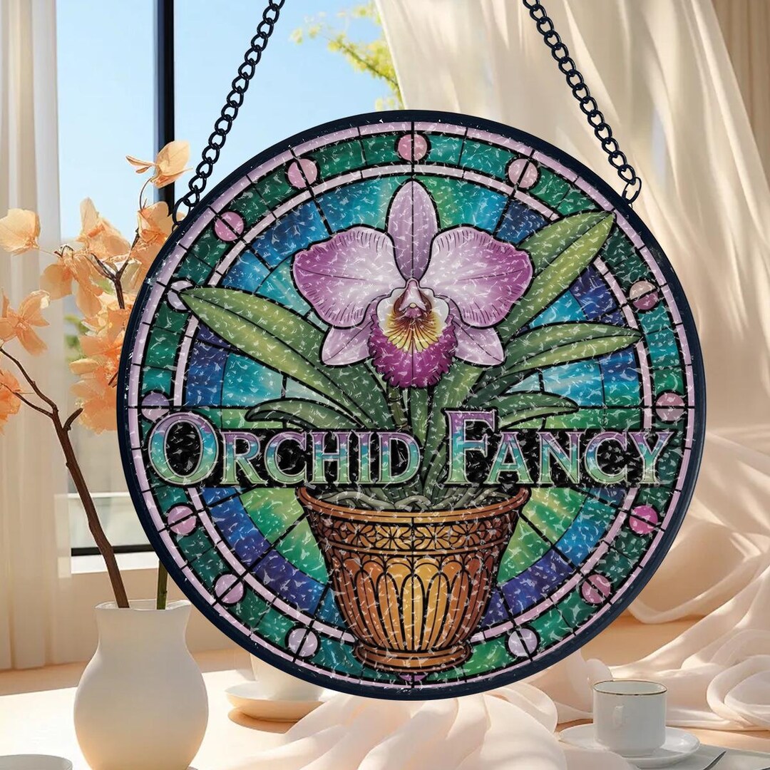ORCHID FANCY Cattleya Stained Glass Suncatcher for Window Hanging | 3 ...