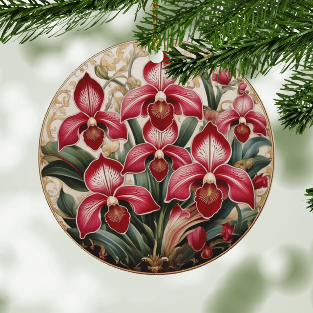 Reed Paphiopedilum Circle Christmas Ornaments With Red Lady Slipper ...