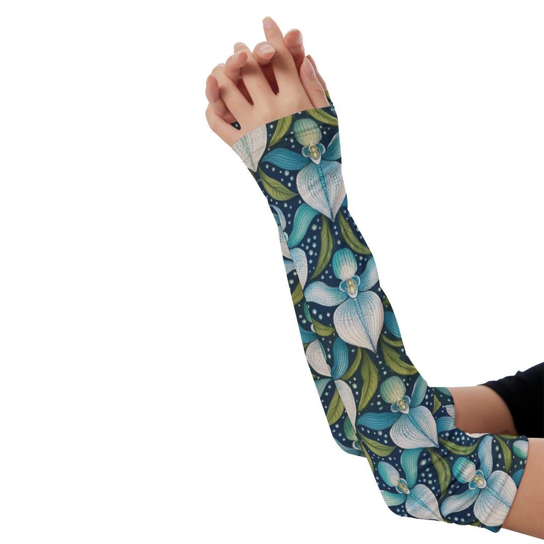 Orchid Print UV Arm Protection Cooling Arm Sleeves | 2pc Lady Slipper ...