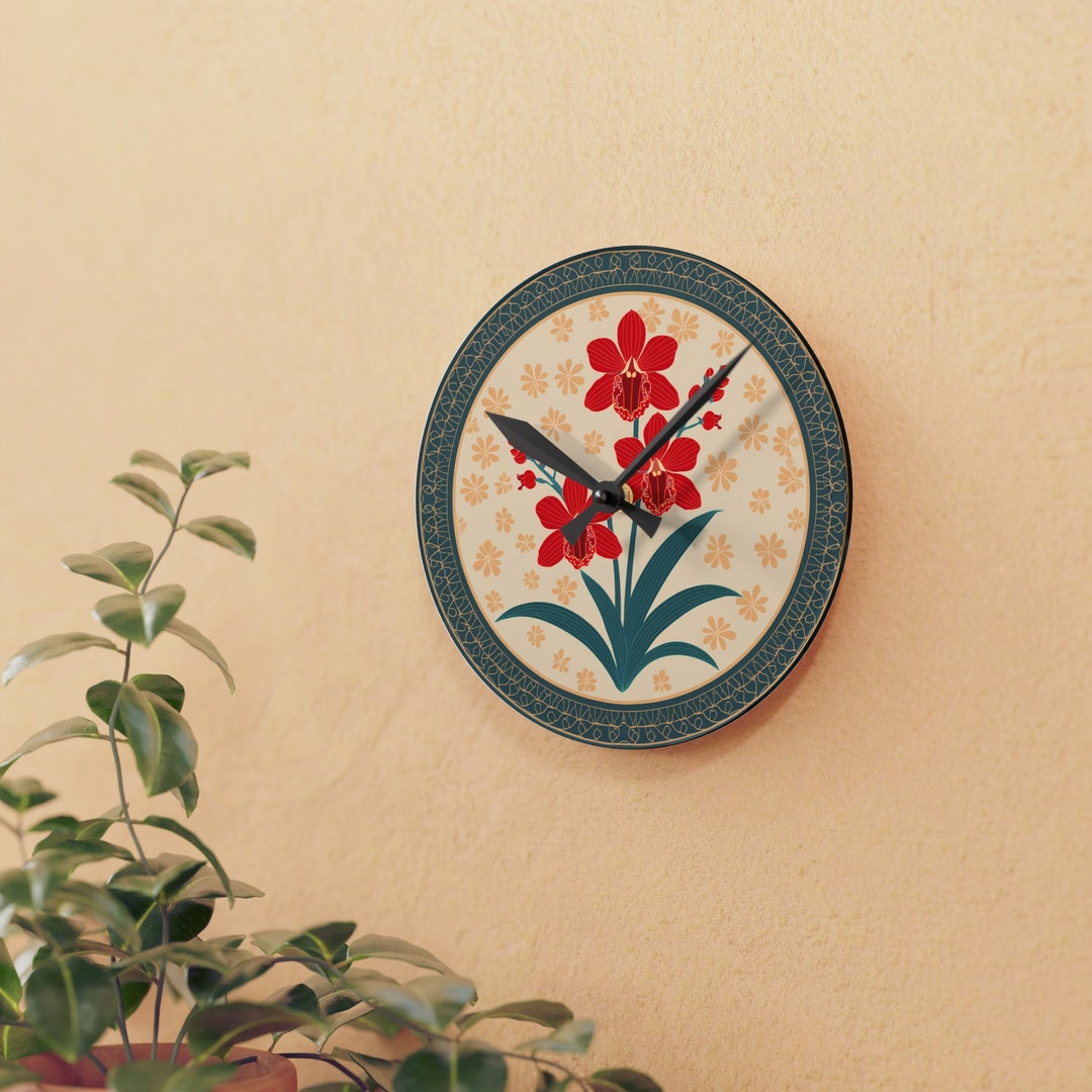 Red Cattleya Orchid Glass-like Acrylic Wall Clock - Etsy