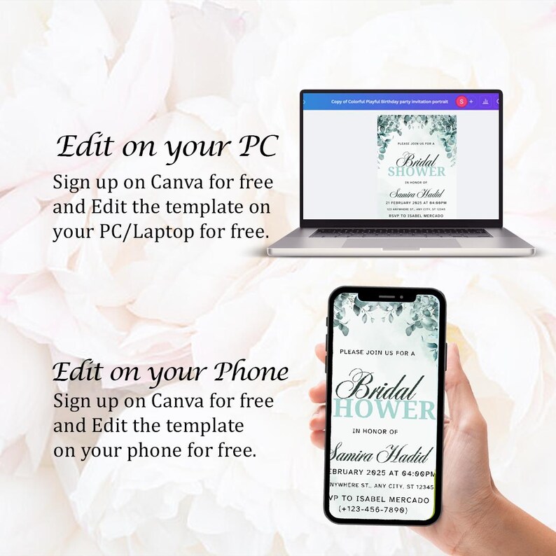 Floral Bridal Shower Invitation Canva Template | Green Elegant 5x7 ...