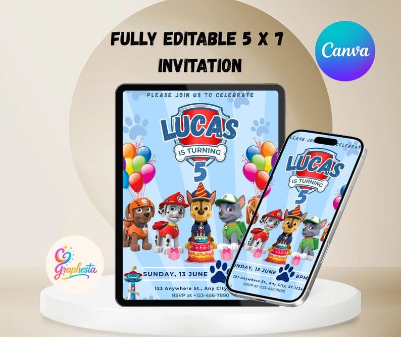 Editable Paw-ty Birthday Invitation Template, Kids Party Invitation ...