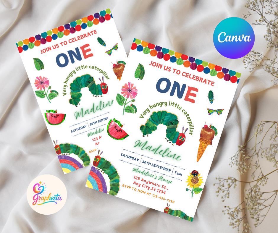 Very Hungry Caterpillar Birthday Invitation, Customizable Canva ...