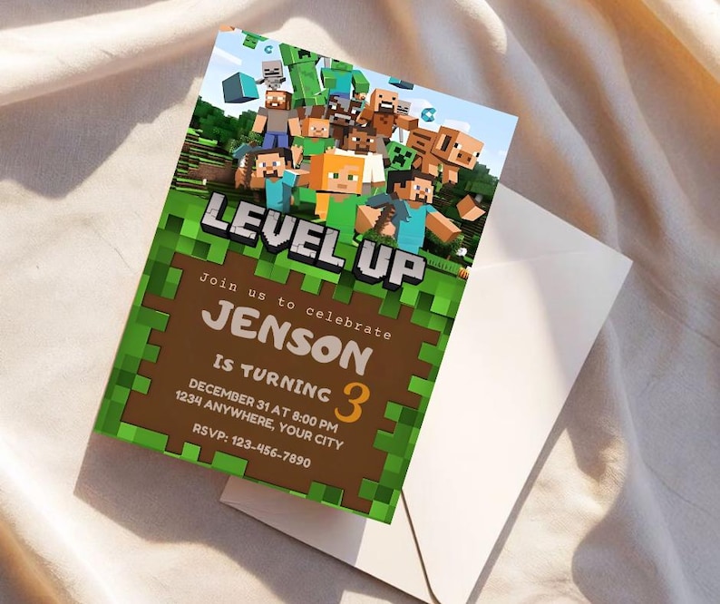 Editable Pixel Block Gamer Birthday Invitation (digital Template) - Etsy