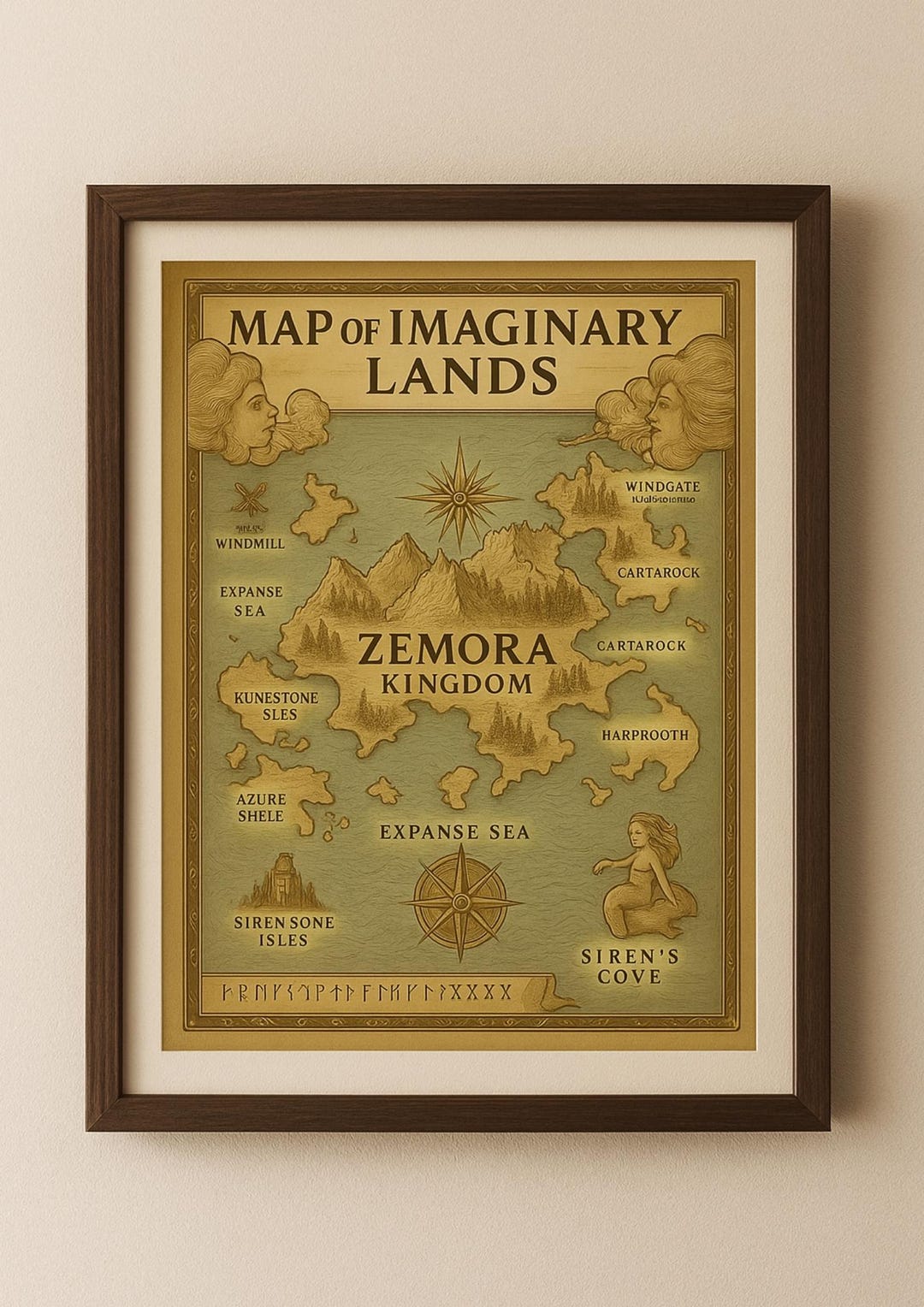 Vintage Fantasy Map – Zemora Kingdom Printable Wall Art, RPG Adventure ...