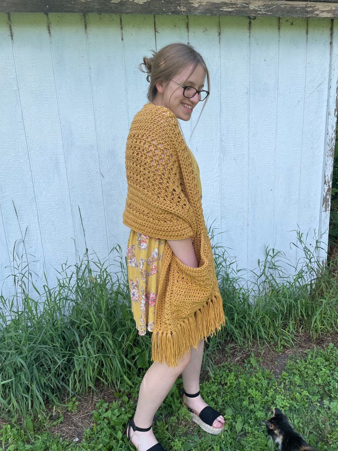 Ready to Ship Crocheted Pocket Wrap, Shawl With Pockets, Soft, Handmade ...
