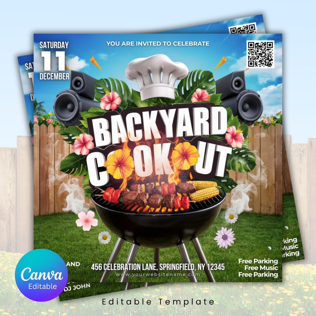 Backyard Cookout Flyer, BBQ Flyer, Summer Cookout Flyer, DIY Canva ...
