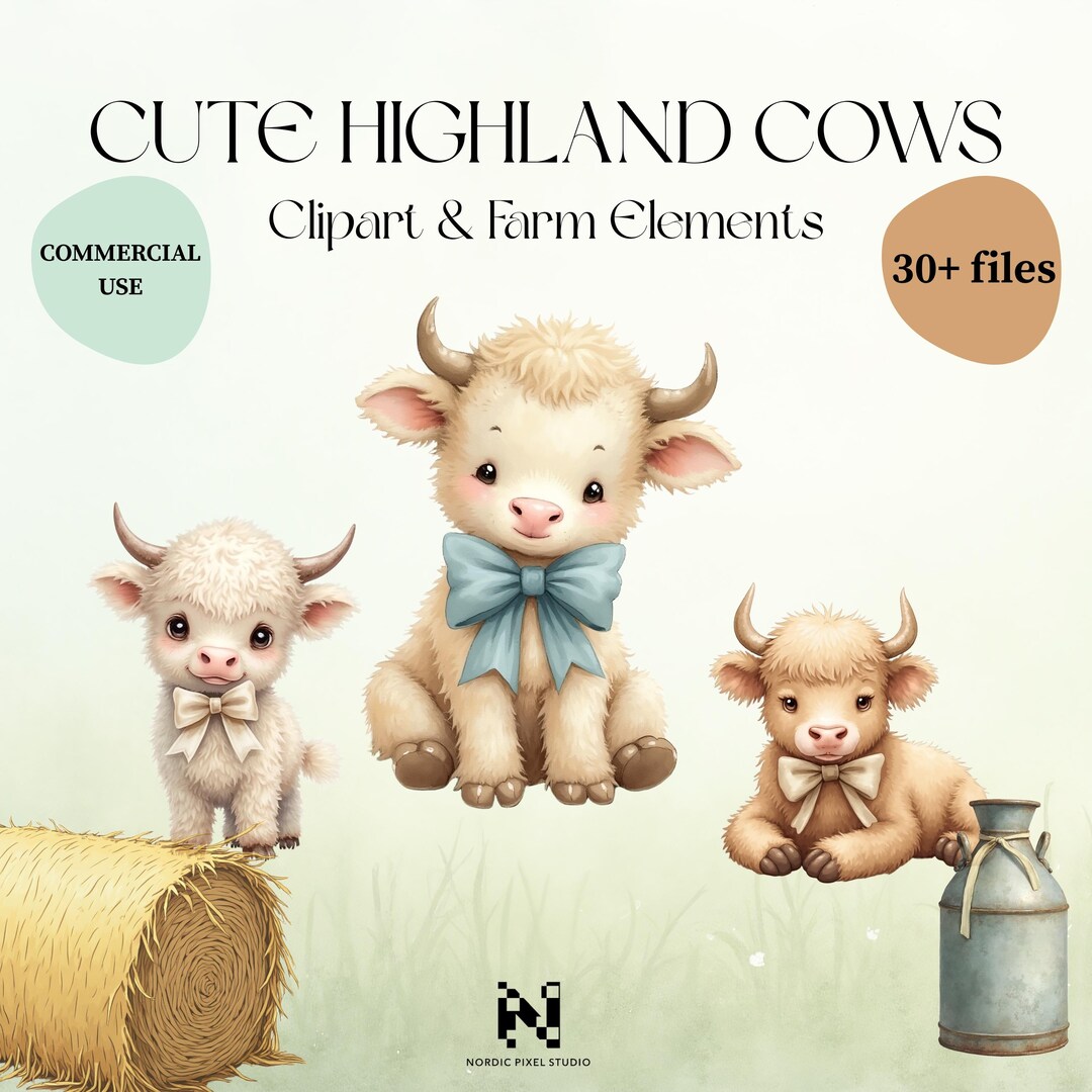 Highland Cow PNG Watercolor. Coquette Farm Nursery Art. Baby Calf ...