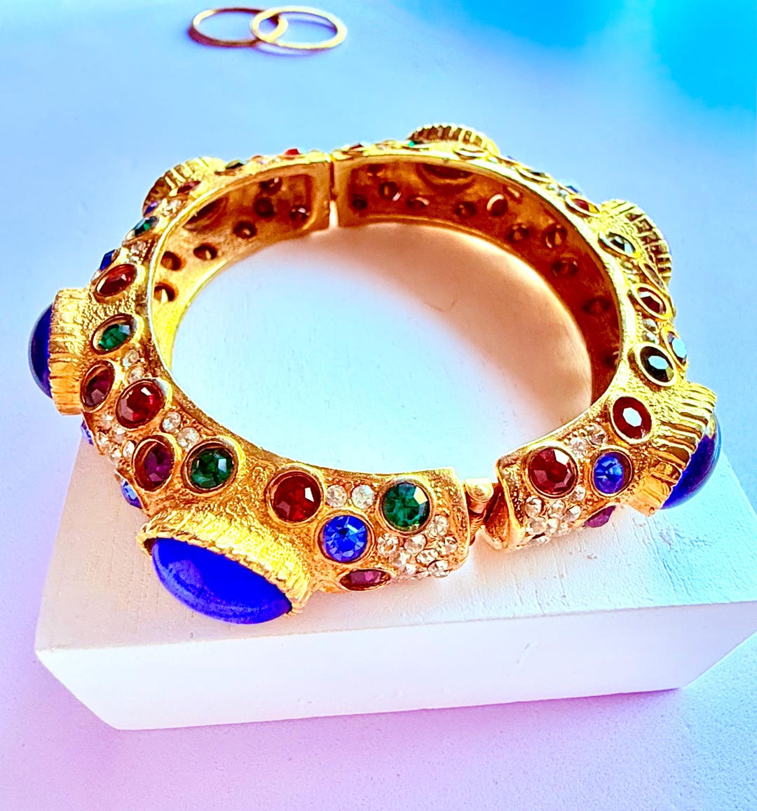 Vintage Sphinx Mughal Bracelet With Blue Cabochons and Colorful ...
