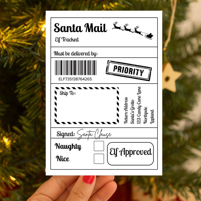 Santa Mail Label Printable Bundle North Pole Shipping Tags Elf Delivery ...