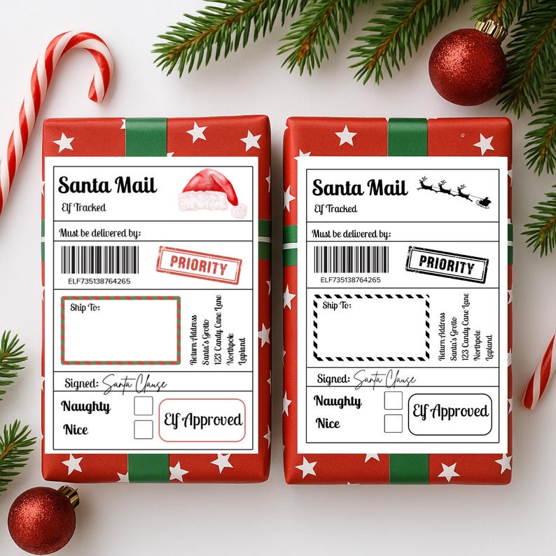 Santa Mail Label Printable Bundle North Pole Shipping Tags Elf Delivery ...
