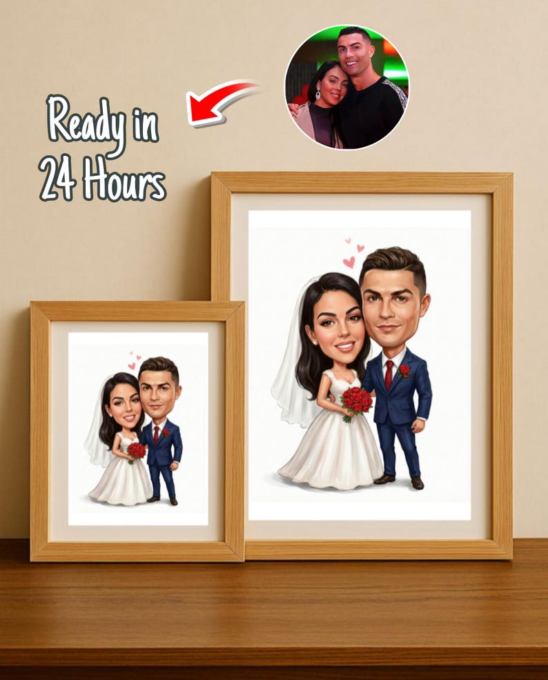 Custom Wedding Couple Caricature | Personalized Bride & Groom Portrait ...