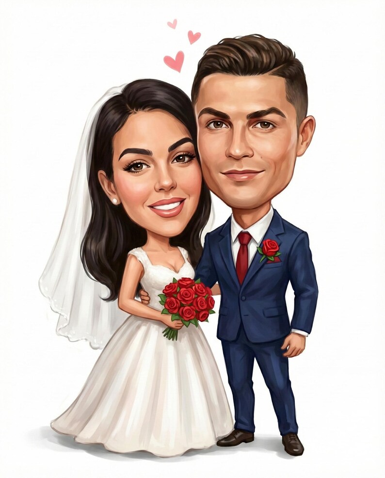 Custom Wedding Couple Caricature | Personalized Bride & Groom Portrait ...