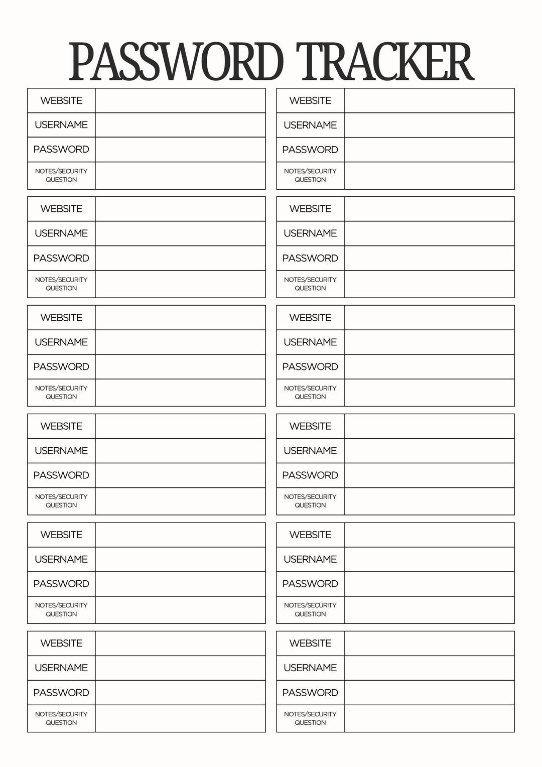Password Tracker, Instant Digital Download, Password Log, Password ...