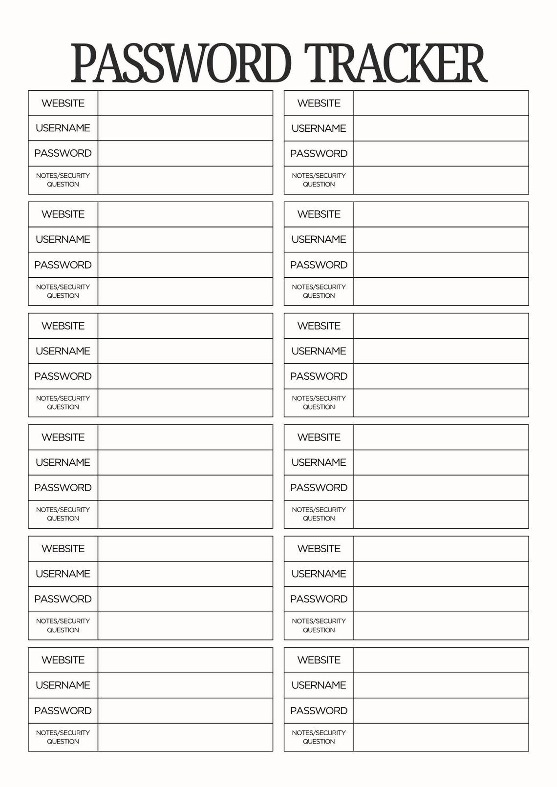 Password Tracker, Instant Digital Download, Password Log, Password ...