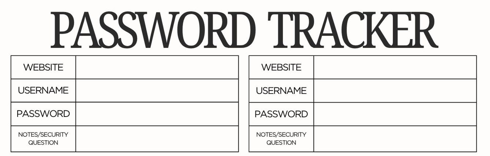 Password Tracker, Instant Digital Download, Password Log, Password ...