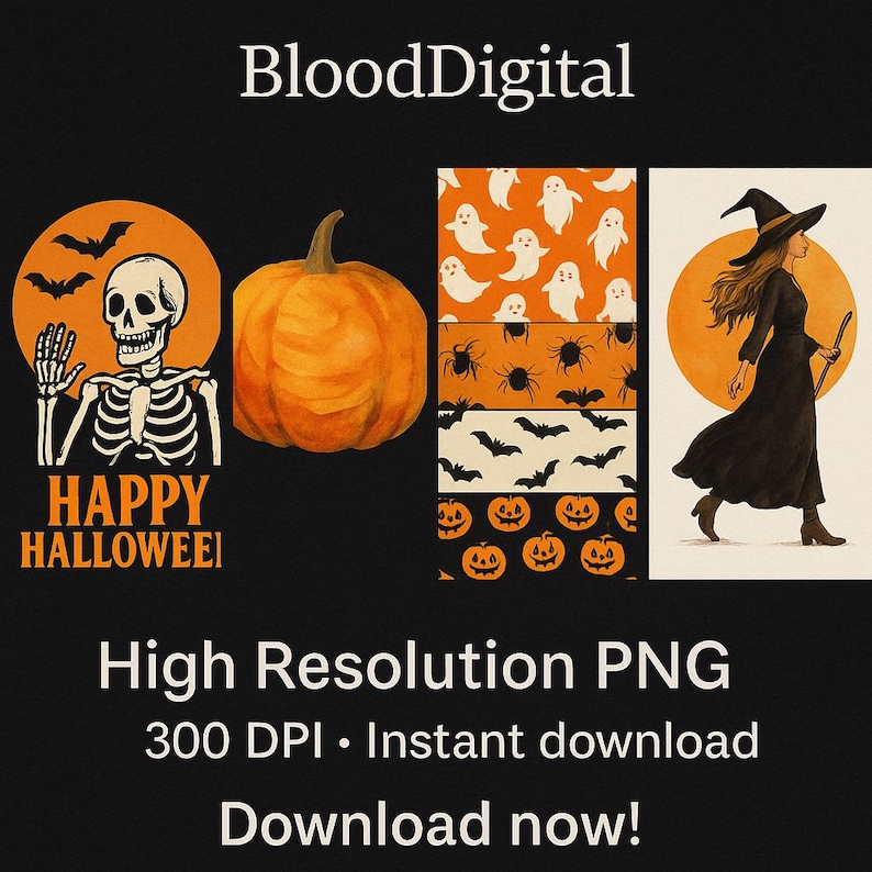 Halloween Clipart, Pumpkin, Ghost, Witch, Skeleton Pngs - Etsy