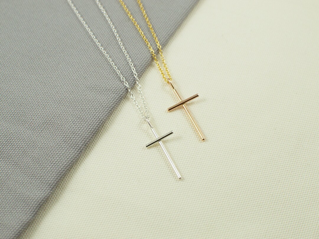 Silver Cross Necklace - Skinny Cross Necklace - Cross Pendant ...