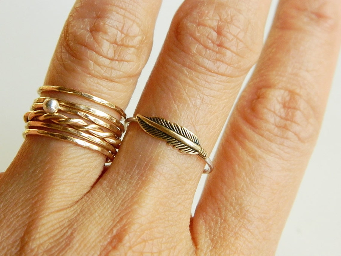 Feather ring stacking silver ring brass feather ring | Etsy