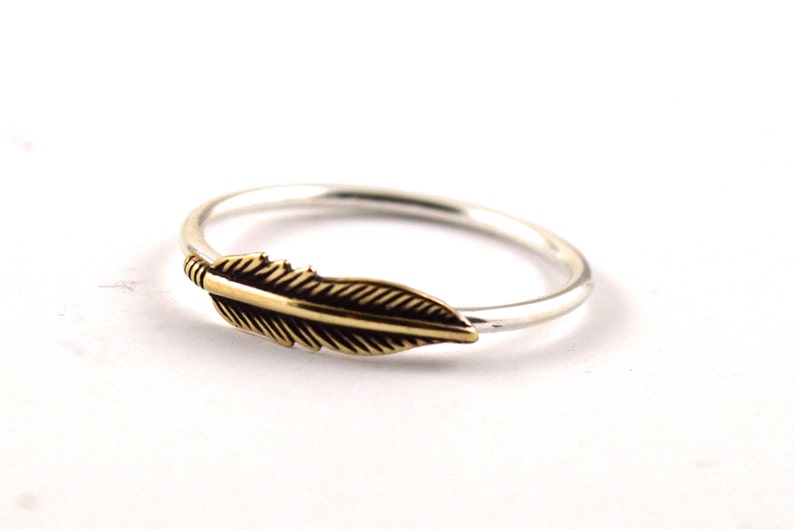 Feather ring stacking silver ring brass feather ring | Etsy