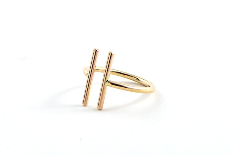 Gold Bar Ring Adjustable Bar Ring Minimalist Ring Double - Etsy