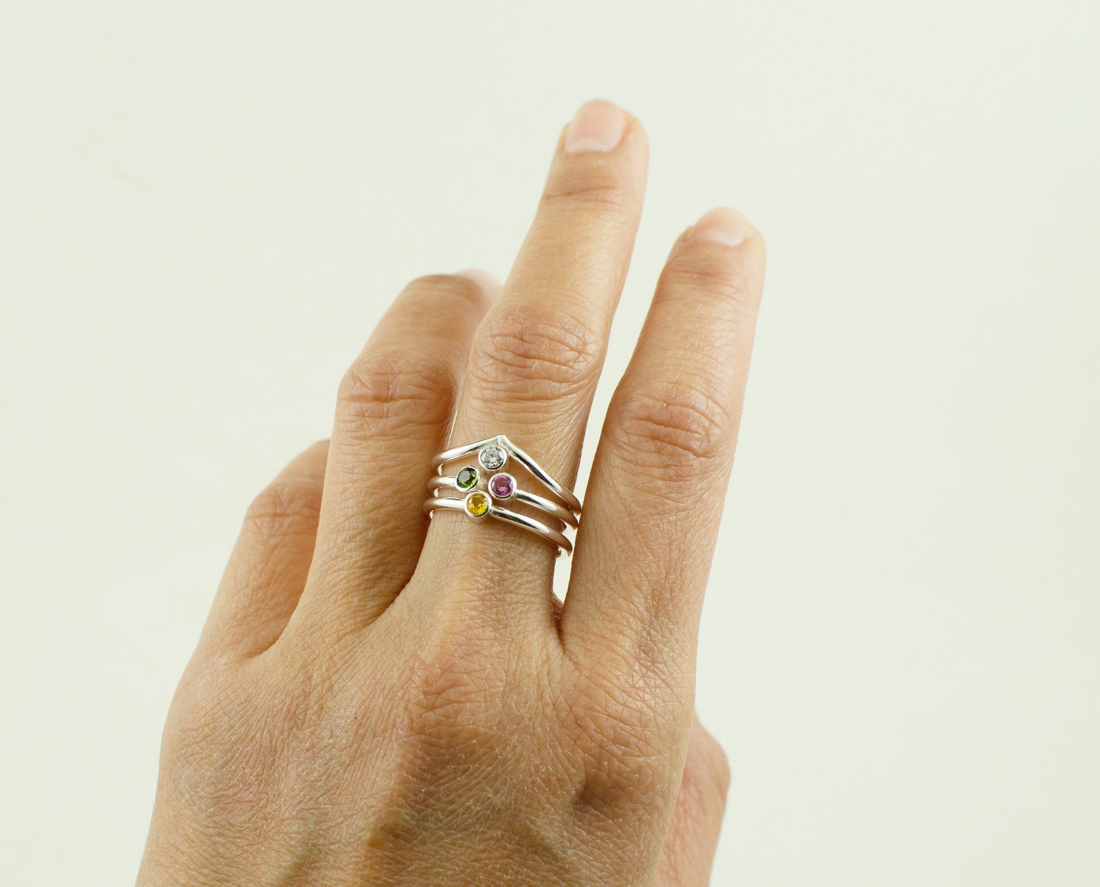 V Chevron Ring Birthstone Ring Stackable V Ring Mothers - Etsy