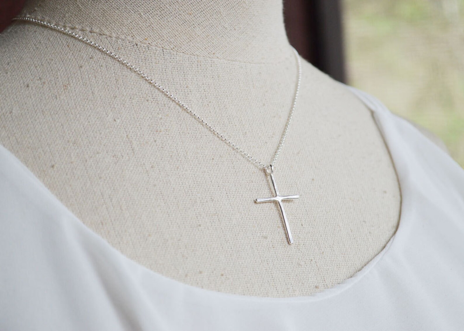 Silver Cross Necklace Skinny Cross Necklace Cross Pendant - Etsy
