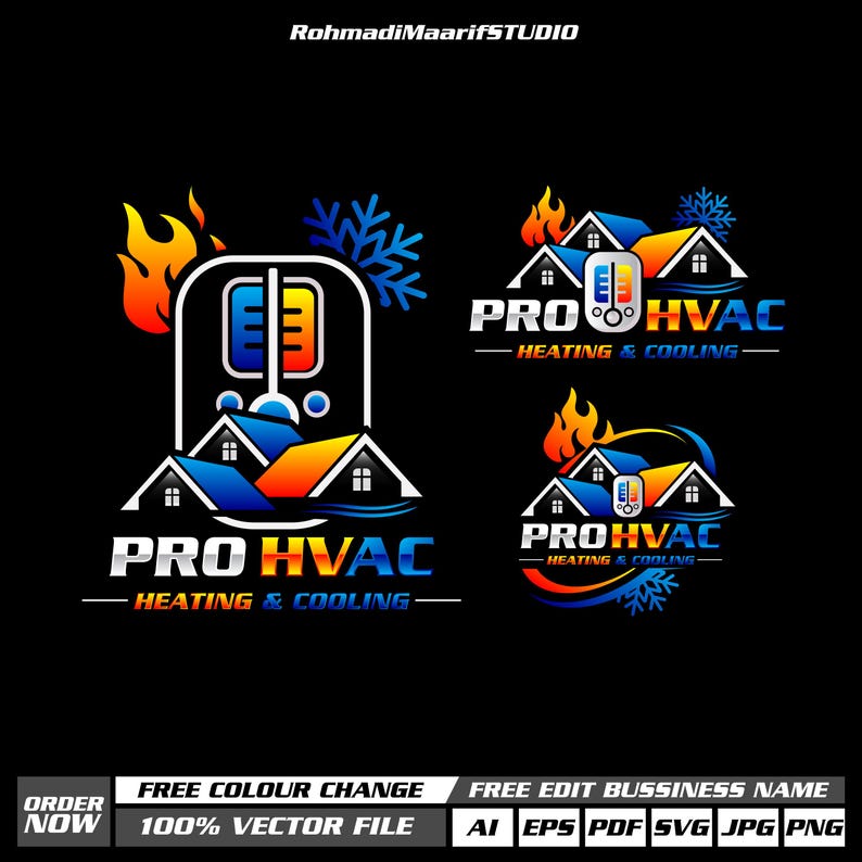 HVAC Company Logo | Heating Cooling Air Conditioning Logo | Custom ...