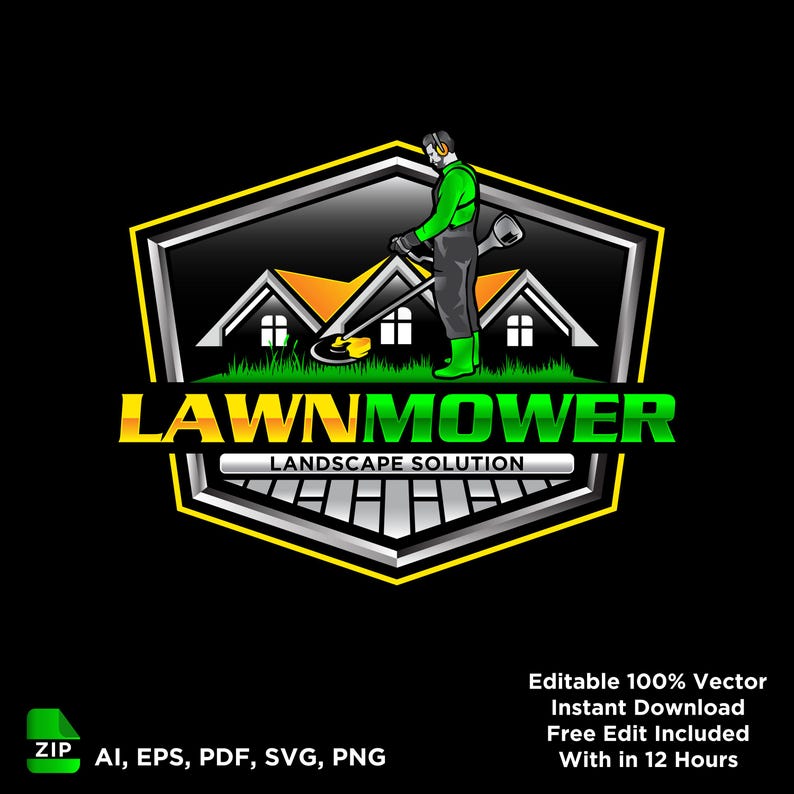 Lawn Care Logo Design: Custom Landscaping, Yard Service (vector Files ...