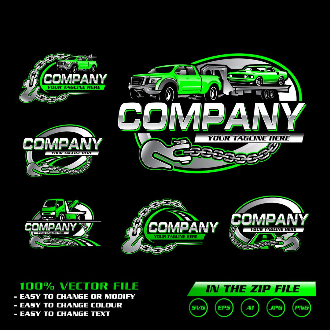 Truck Towing Logo SVG, Towing Chain Logo, Towing Business Logo Template ...