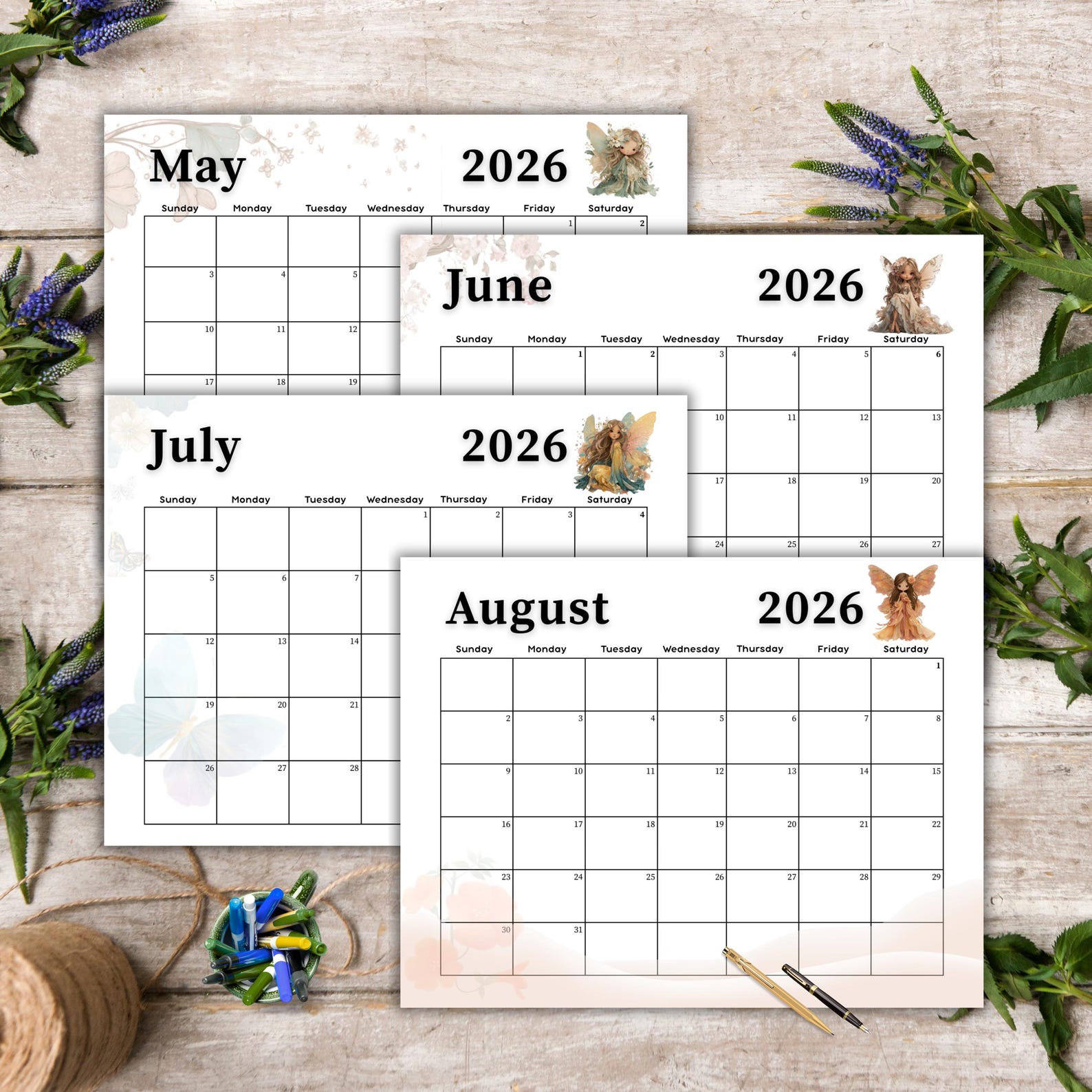 2026 Calendar, Fairy Calendar, Printable Whimsical Calendar, Fairy Art ...