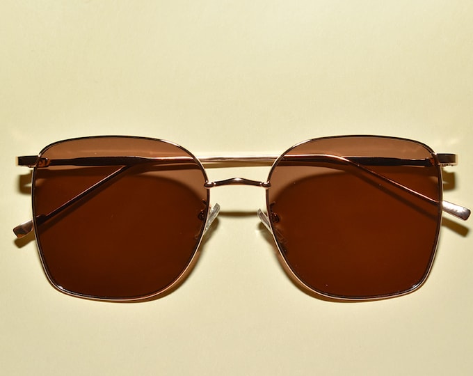 70s Style Gold Rim Translucent Color Hue Square Oversized Sunglasses ...