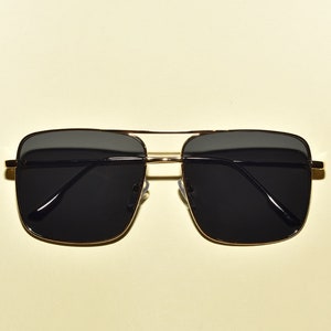 1970s Style Gold Rim Double Bridge Aviator Translucent Hue Square Lens ...